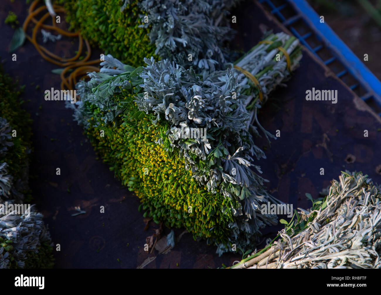 Floral garlands and crowns for sale on a market, Jizan Province ...