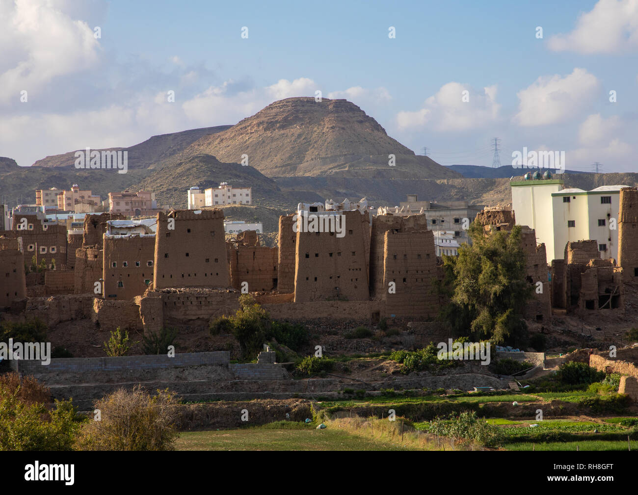Aerial view of an old village with traditional mud houses, Asir ...