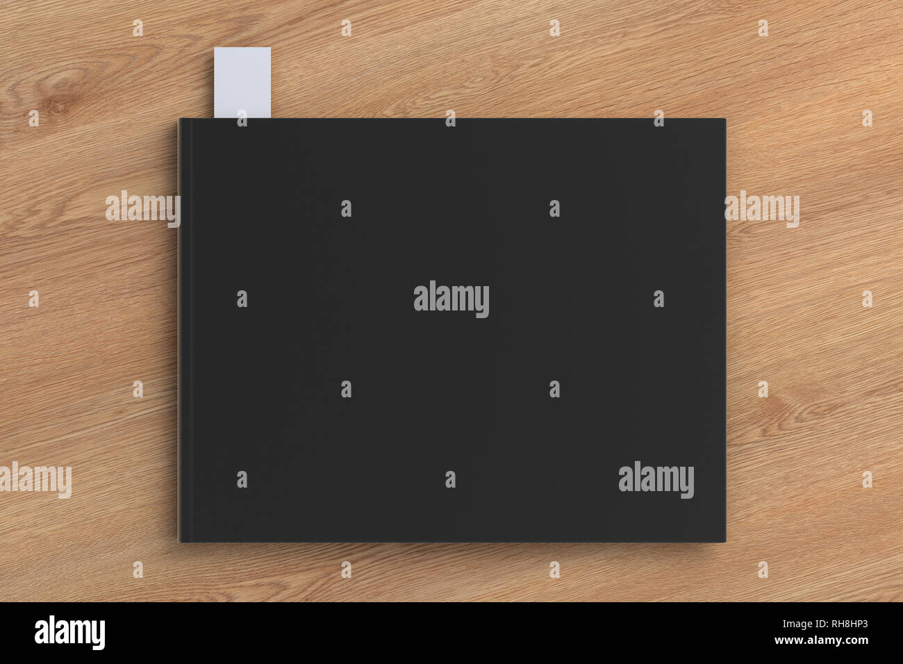 White blank black horizontal book with bookmark mockup on wooden ...