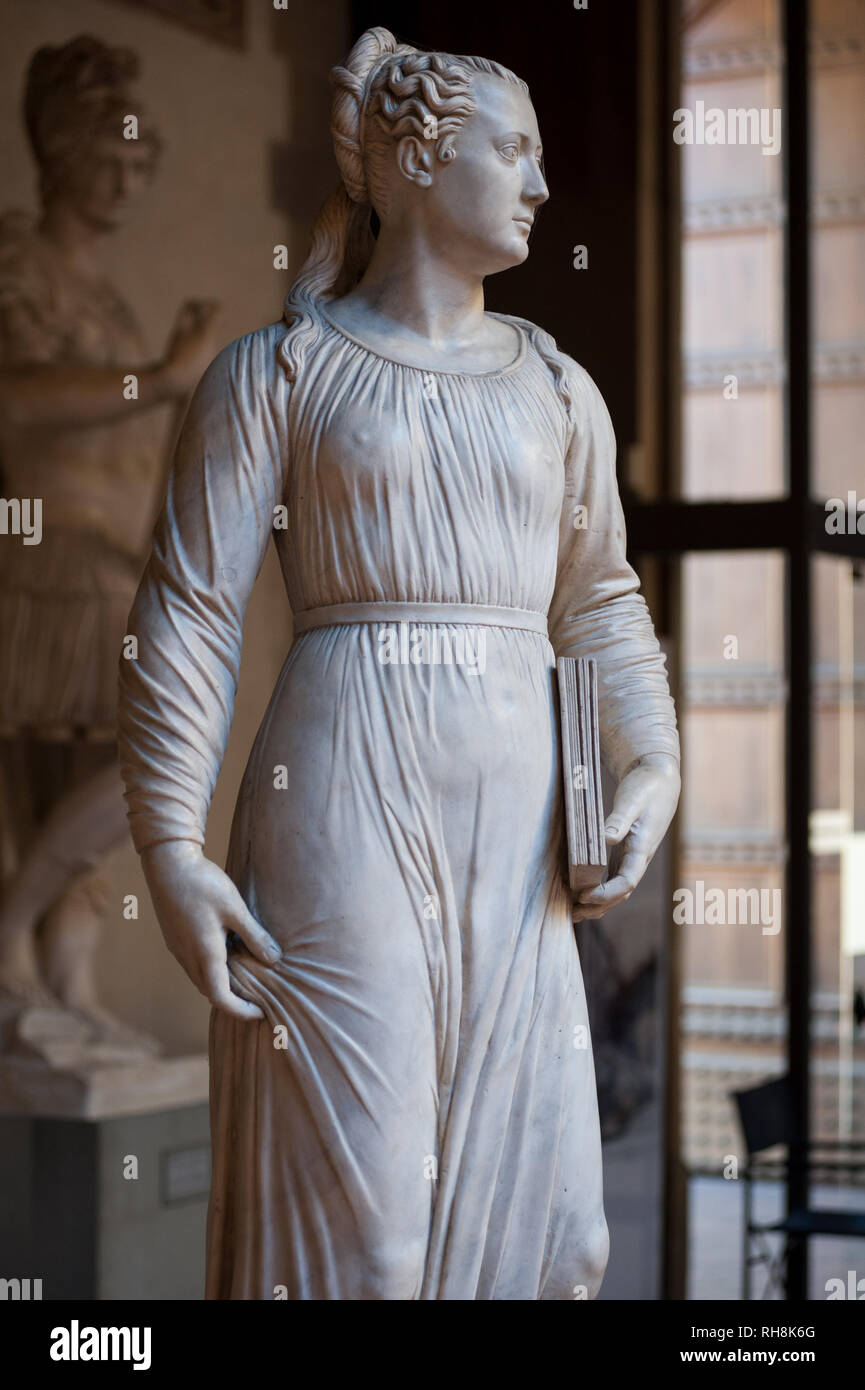 Florence, Italy - 2018, July 1: Legge Nuova (“Onus Leve”) white marble ...