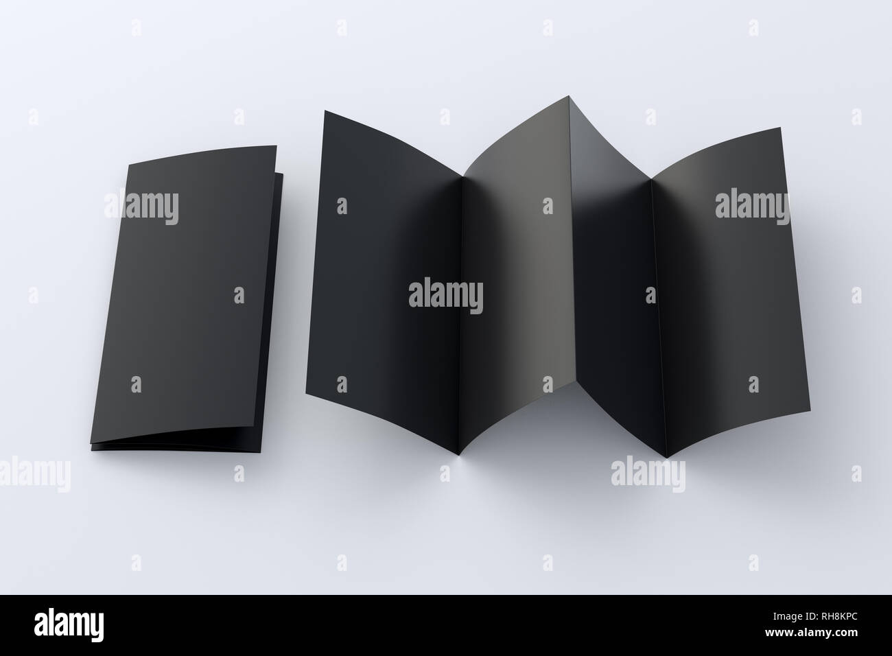 Blank black folded paper leaflet on white background. Eight pages, four ...