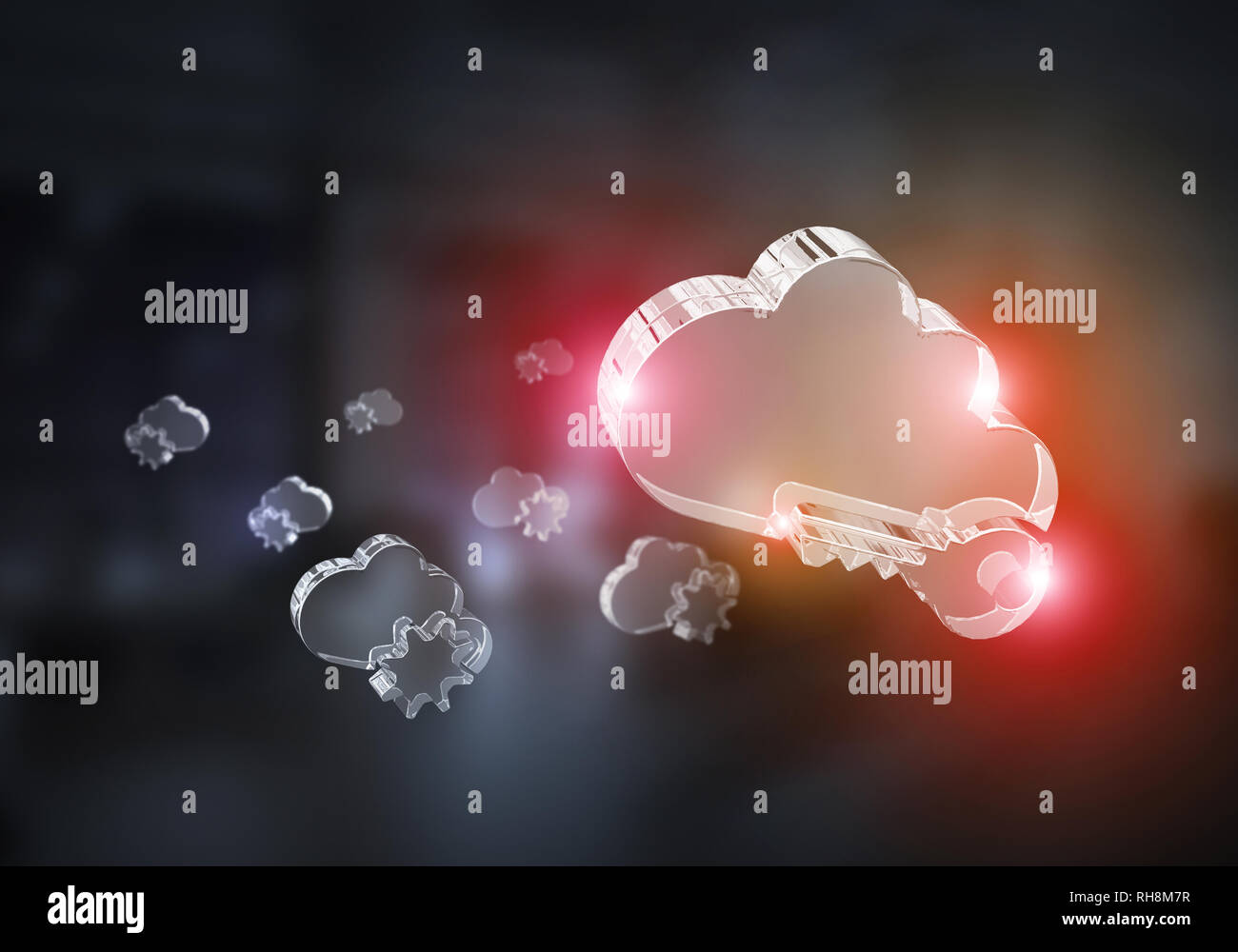 Wireless connection and cloud computing presented by blank cloud icon ...