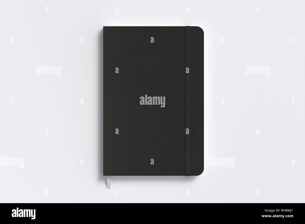 Black vertical notebook with elastic band on white background Stock ...