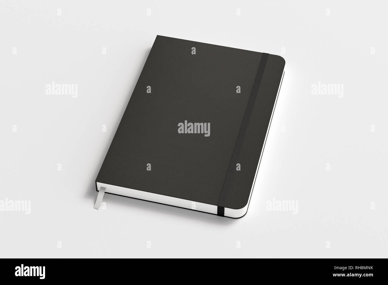Black vertical notebook with elastic band on white background Stock ...