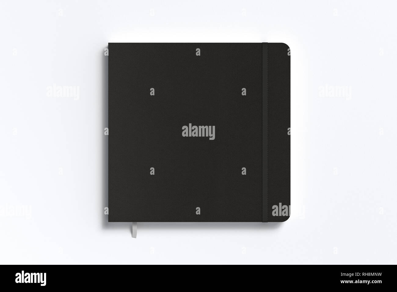 Black square notebook with elastic band on white background Stock Photo ...