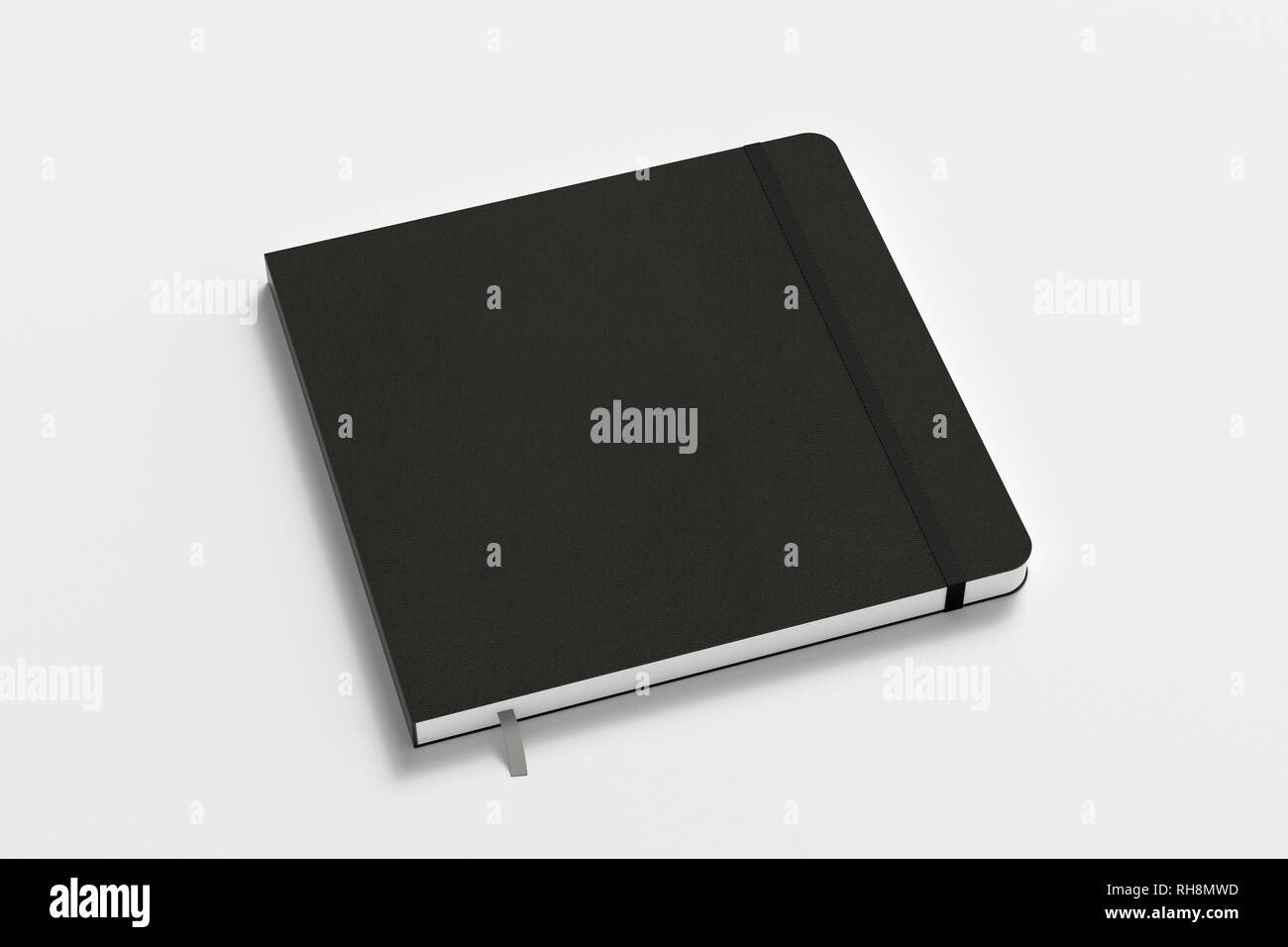 Black square notebook with elastic band on white background Stock Photo ...