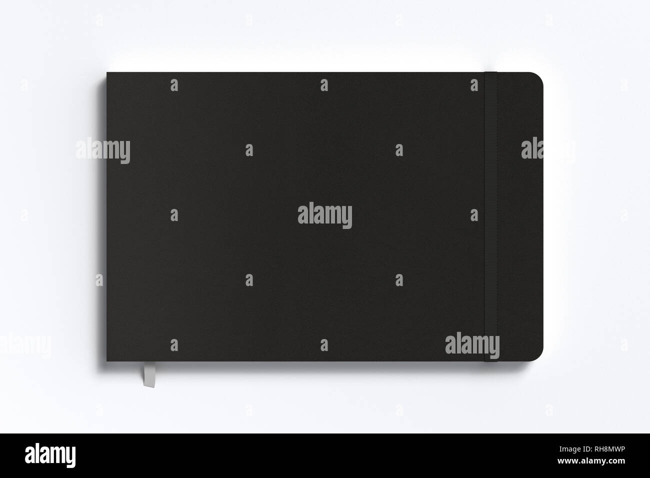 Black horizontal notebook with elastic band on white background Stock ...