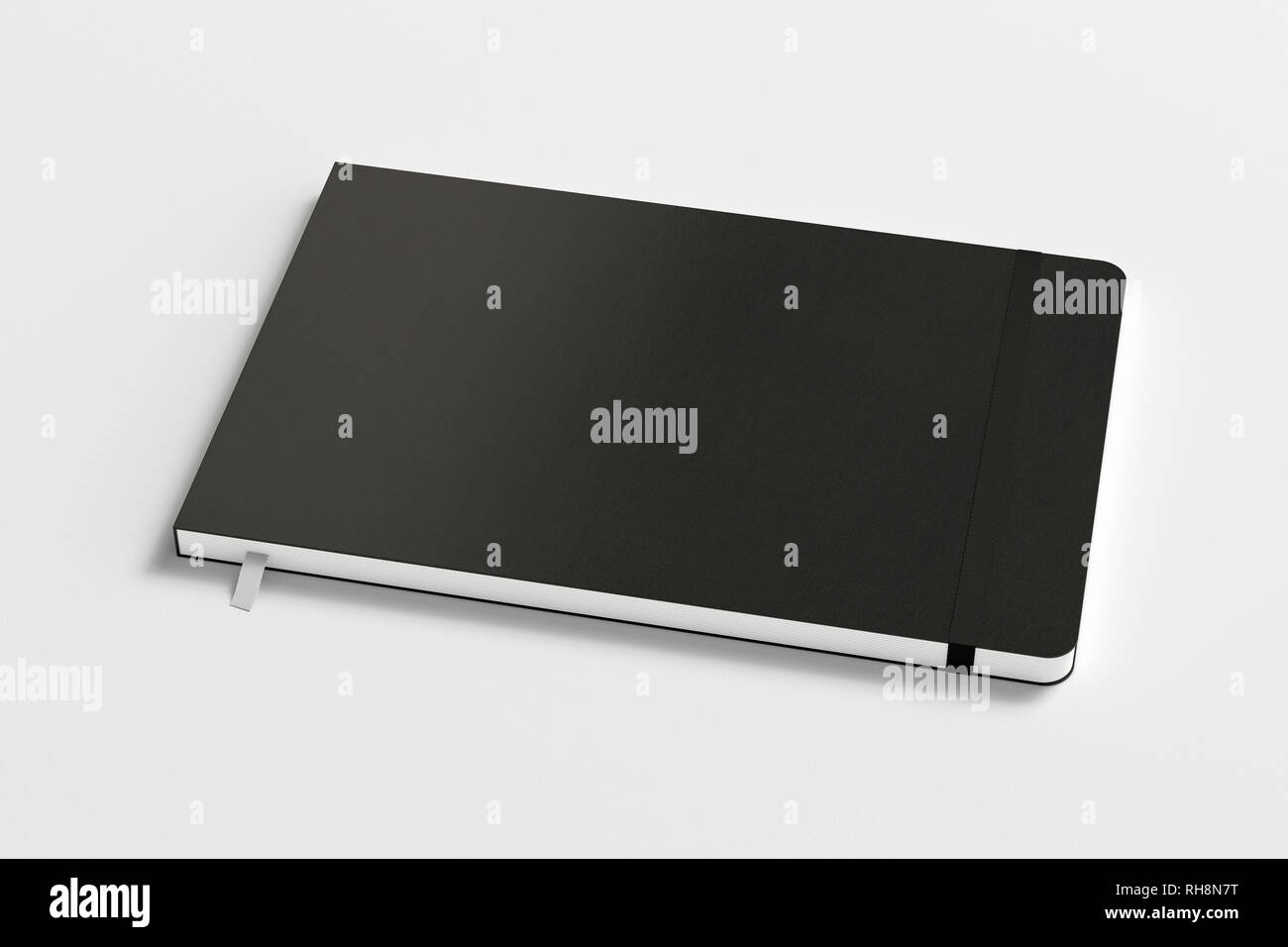 Black horizontal notebook with elastic band on white background Stock ...
