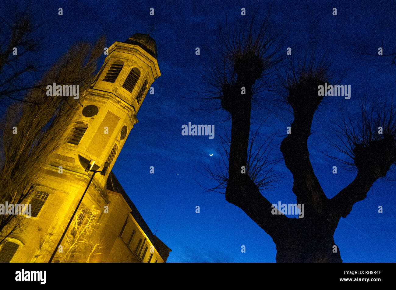 Old monastery tower at night Stock Photo - Alamy