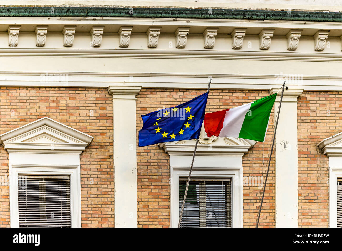 Italian and European Flags waving together side by side Stock Photo - Alamy