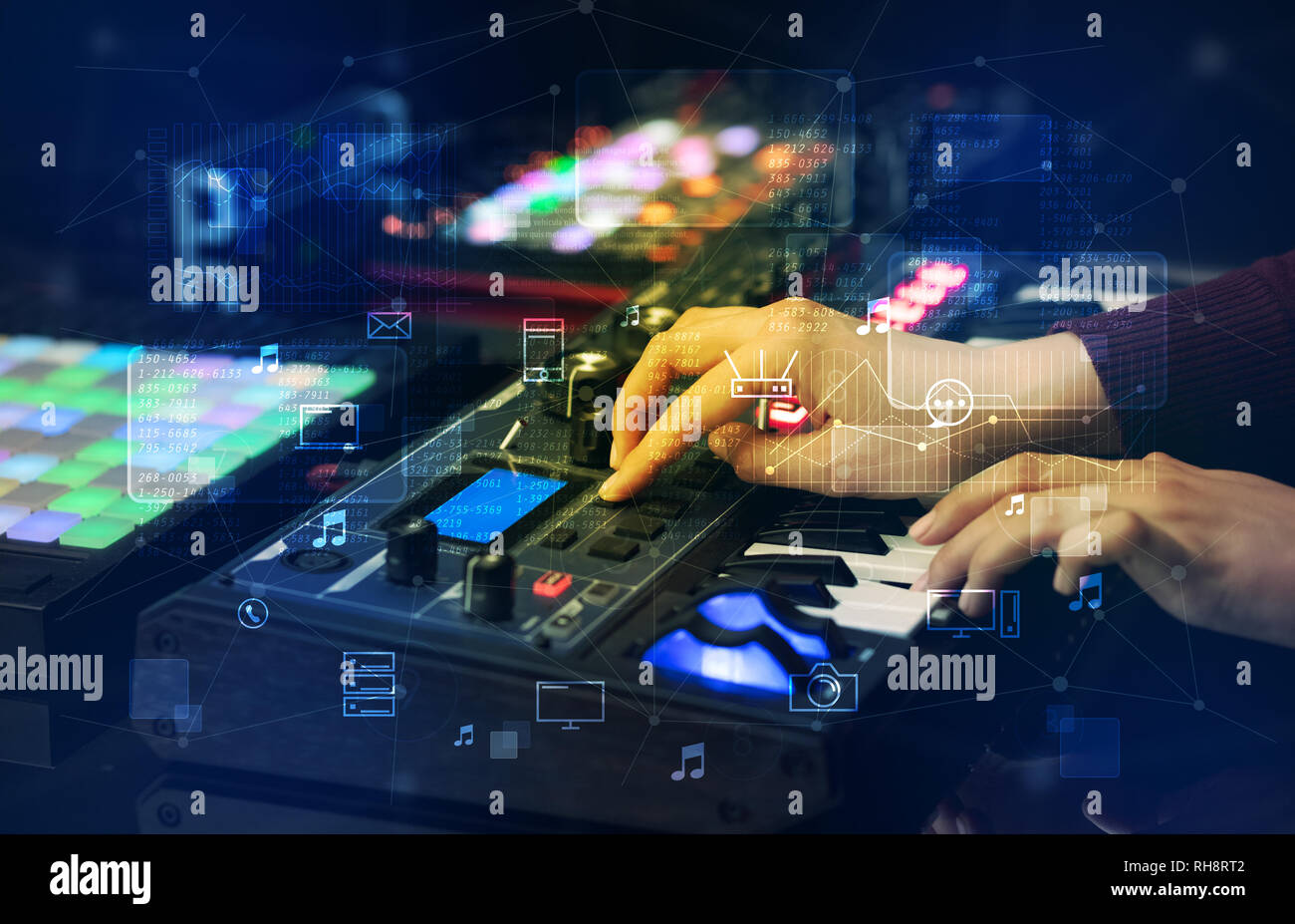 Hand remixing music on midi controller with play music and multimedia concept Stock Photo - Alamy