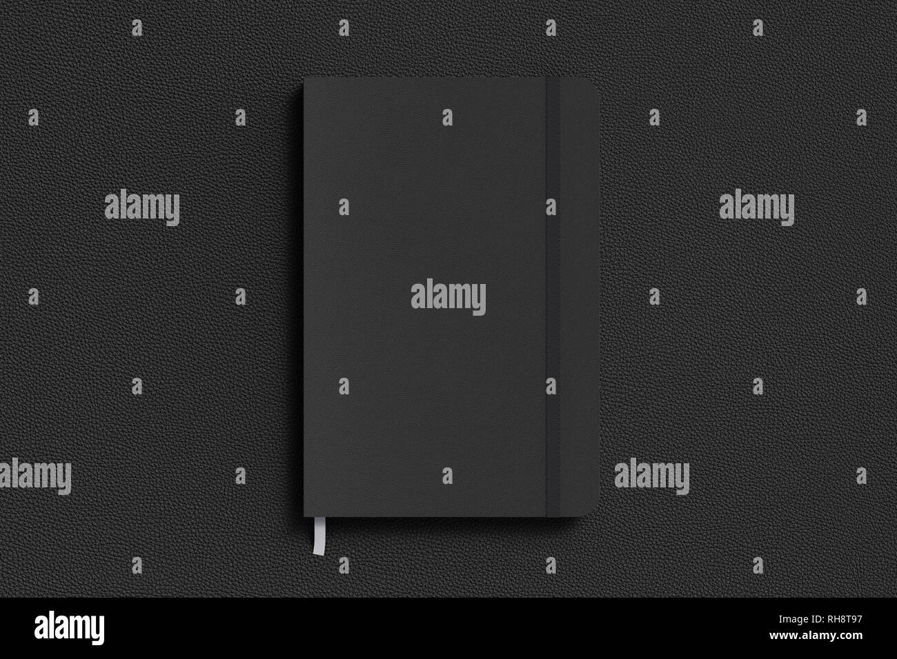 Black vertical notebook with elastic band on black background Stock ...