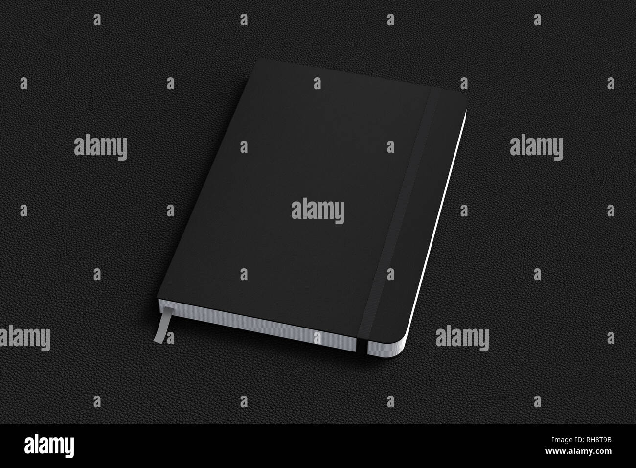 Black vertical notebook with elastic band on black background Stock ...