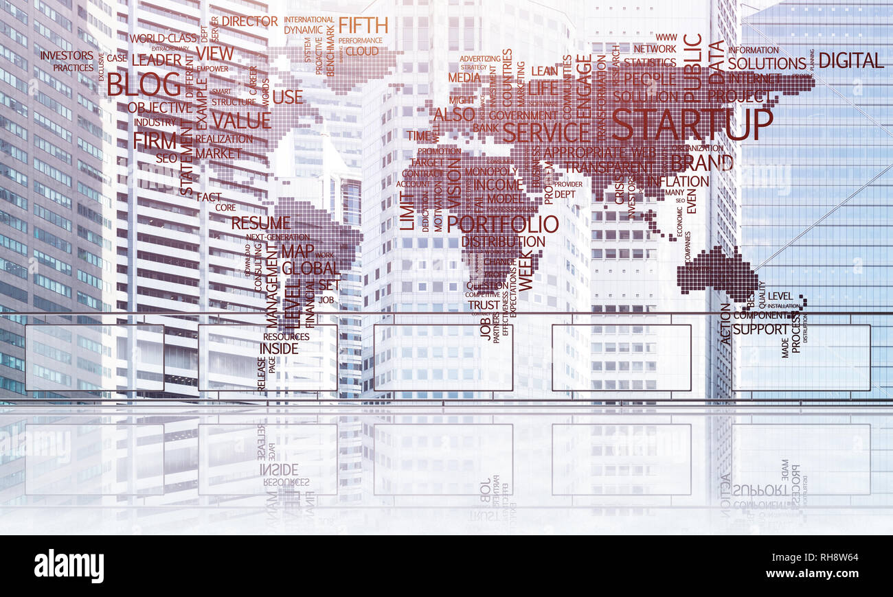 Concept of global communication and networking with world map over ...