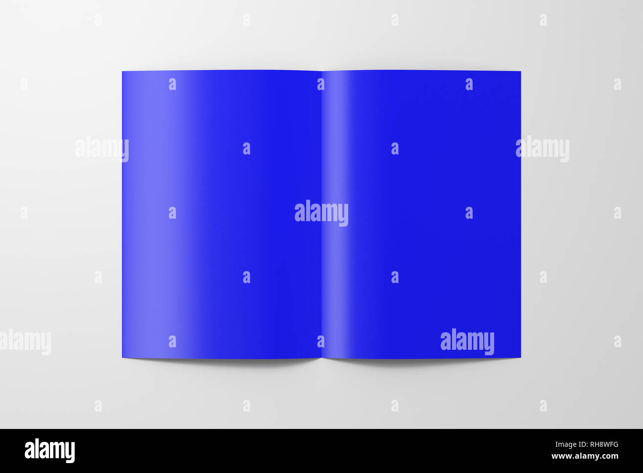 Blank blue half-folded flyer leaflet on white background. With clipping ...