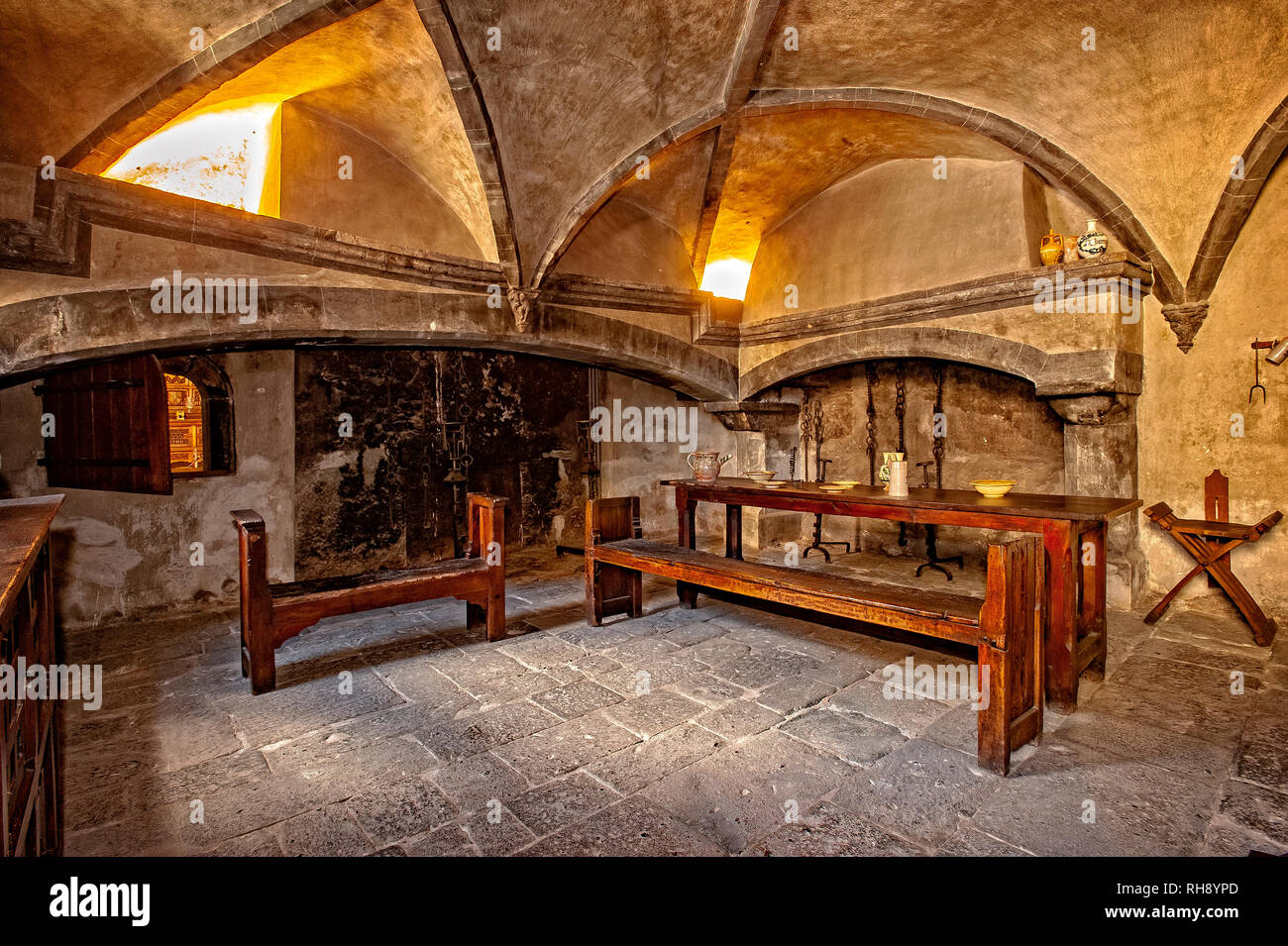 Italy Valle d'Aosta Issogne the Castle - Ground floor kitchen Stock ...