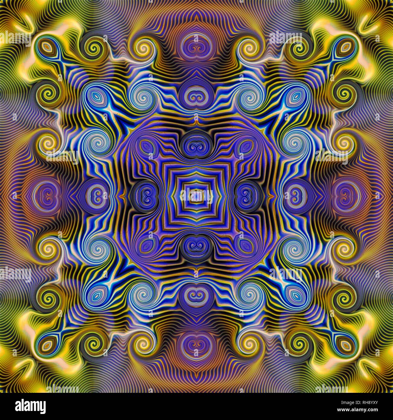 Seamless raster pattern in oriental style Flower psychedelic mosaic ...