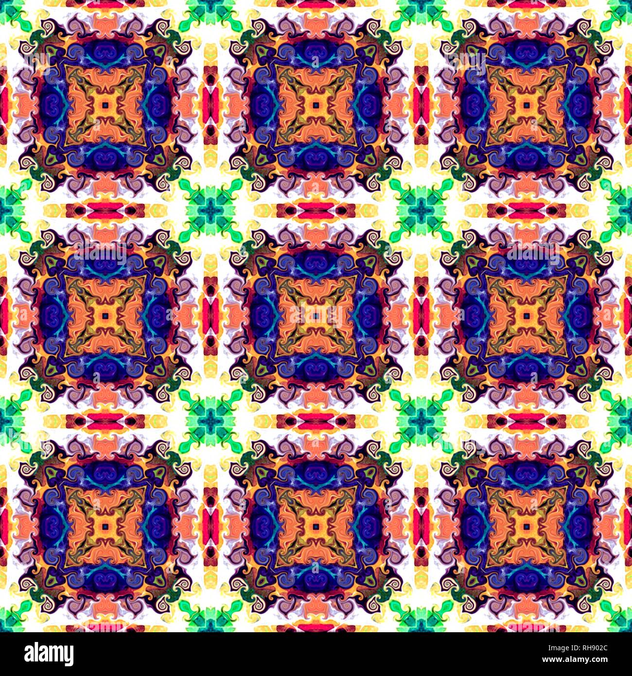 Seamless raster pattern in oriental style Flower psychedelic mosaic ...