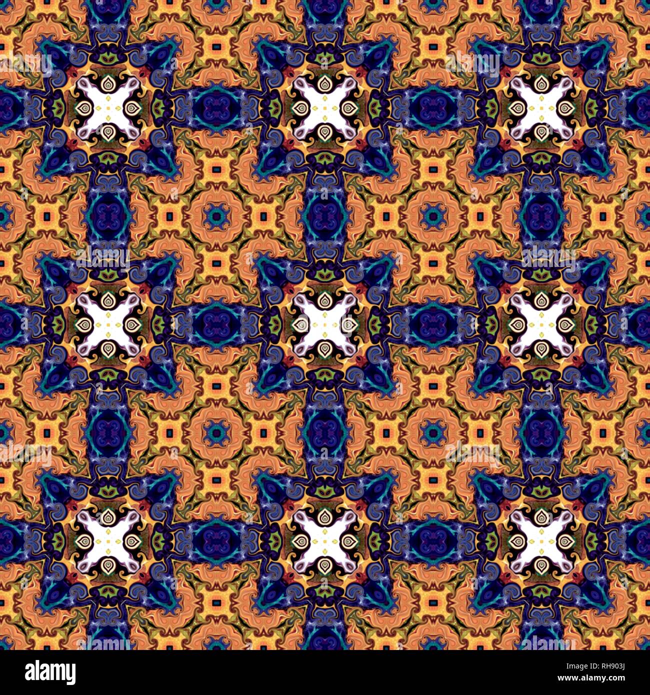 Seamless raster pattern in oriental style Flower psychedelic mosaic ...
