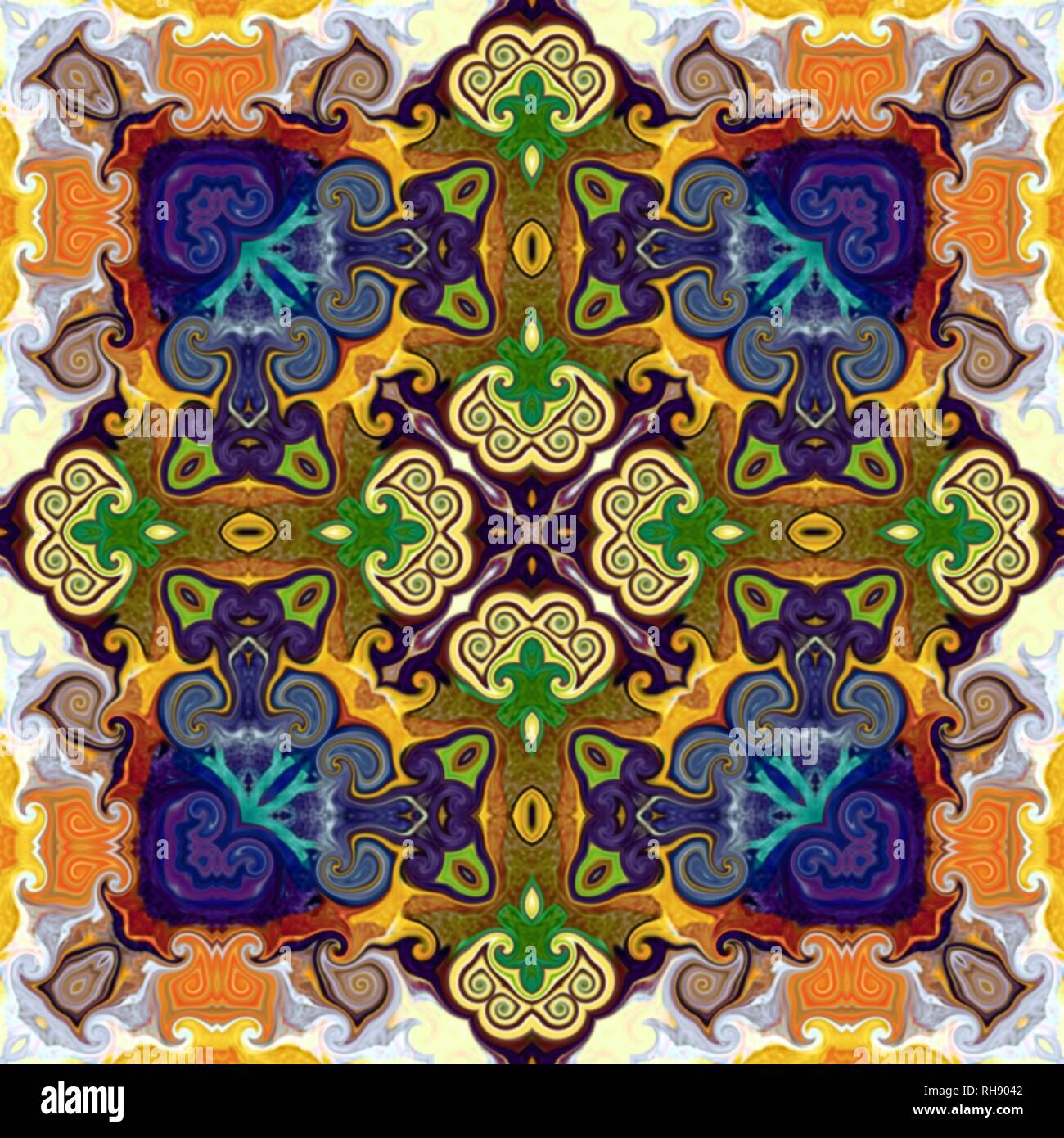 Seamless raster pattern in oriental style Flower psychedelic mosaic ...