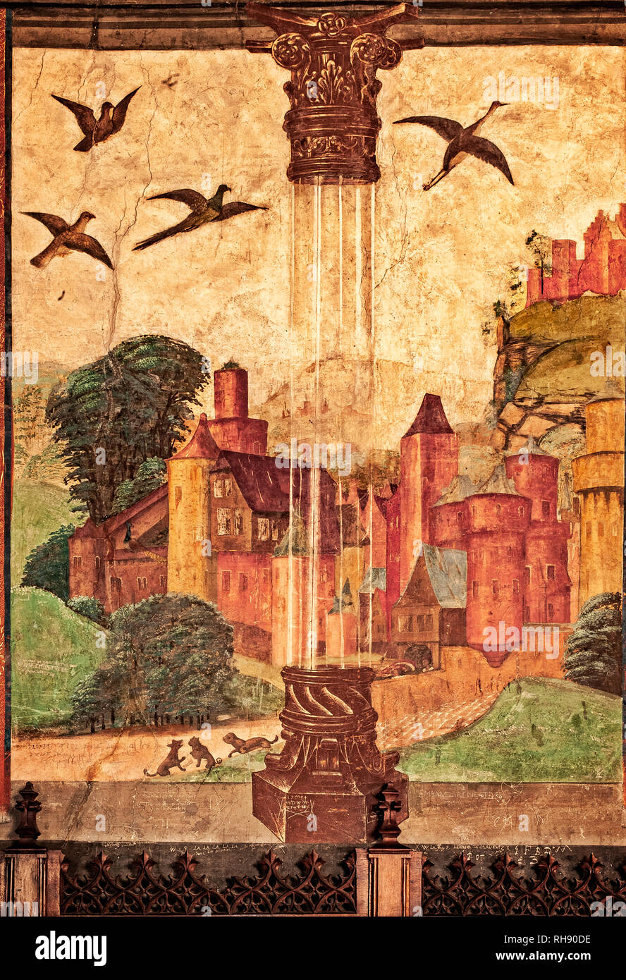 Italy Valle d'Aosta Issogne the Castle - Justice hall - Fresco Stock ...