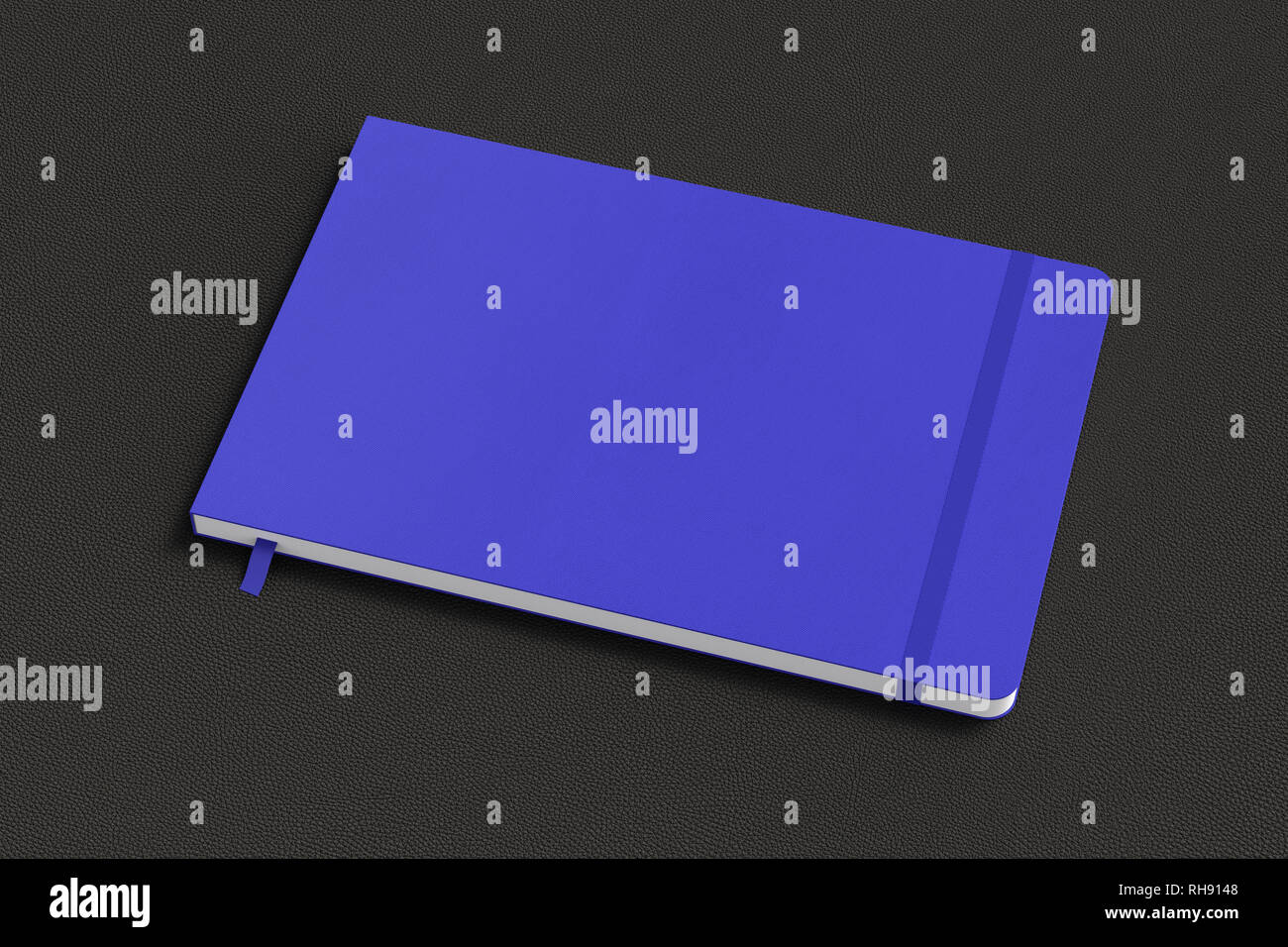Blue horizontal notebook with elastic band on black background Stock ...