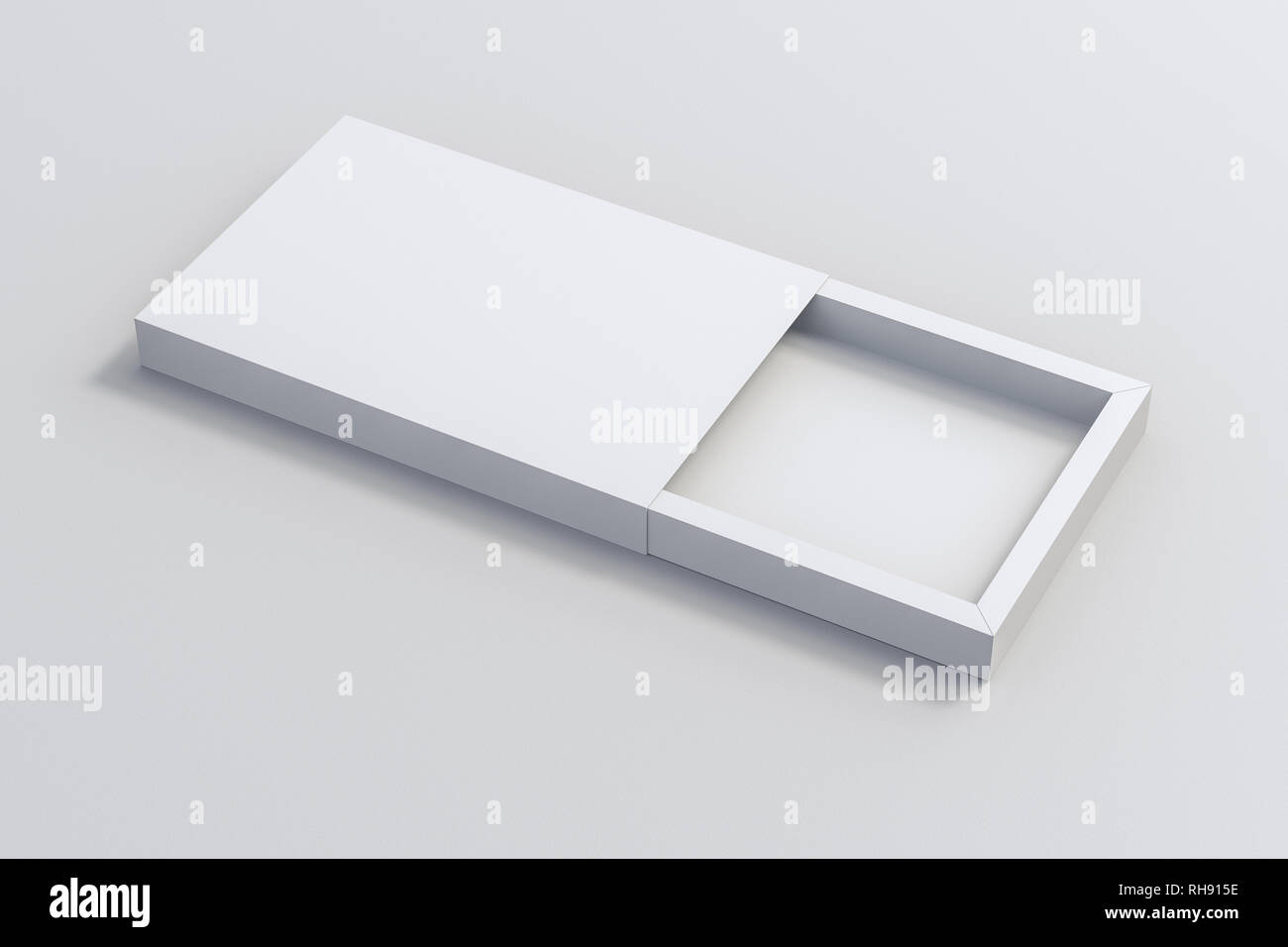 Blank opened white flat slide gift box on white background with ...