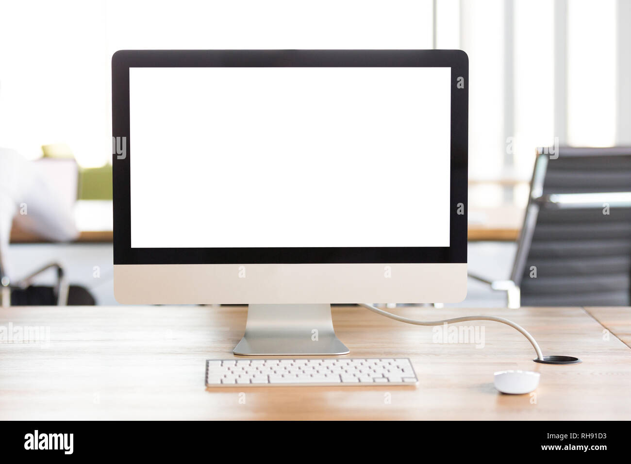 Mock up monitor computer screen with keyboard on office desk Stock ...