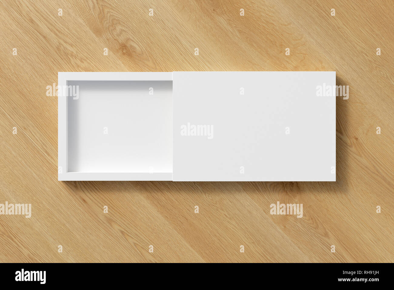 Blank opened white flat slide gift box on wooden background with ...