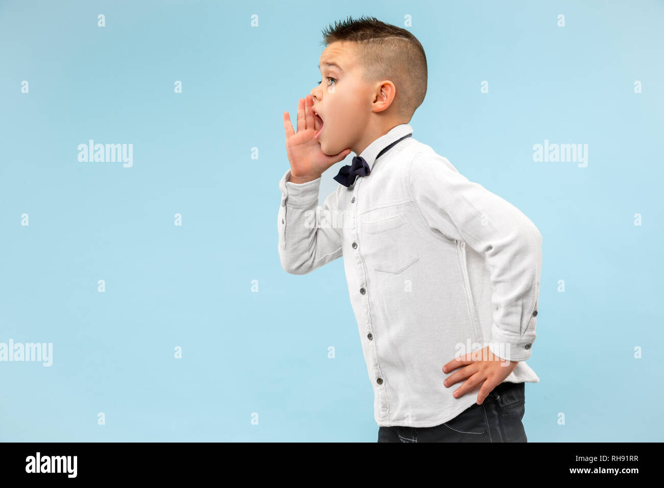 Do not miss. Young casual boy shouting. Shout. Crying emotional teen ...