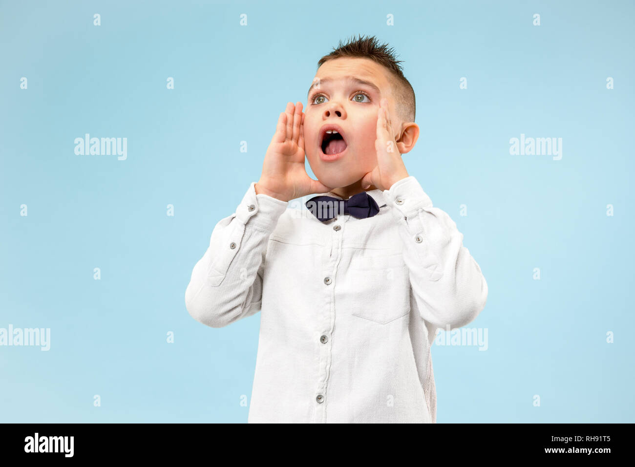 Do not miss. Young casual boy shouting. Shout. Crying emotional teen ...