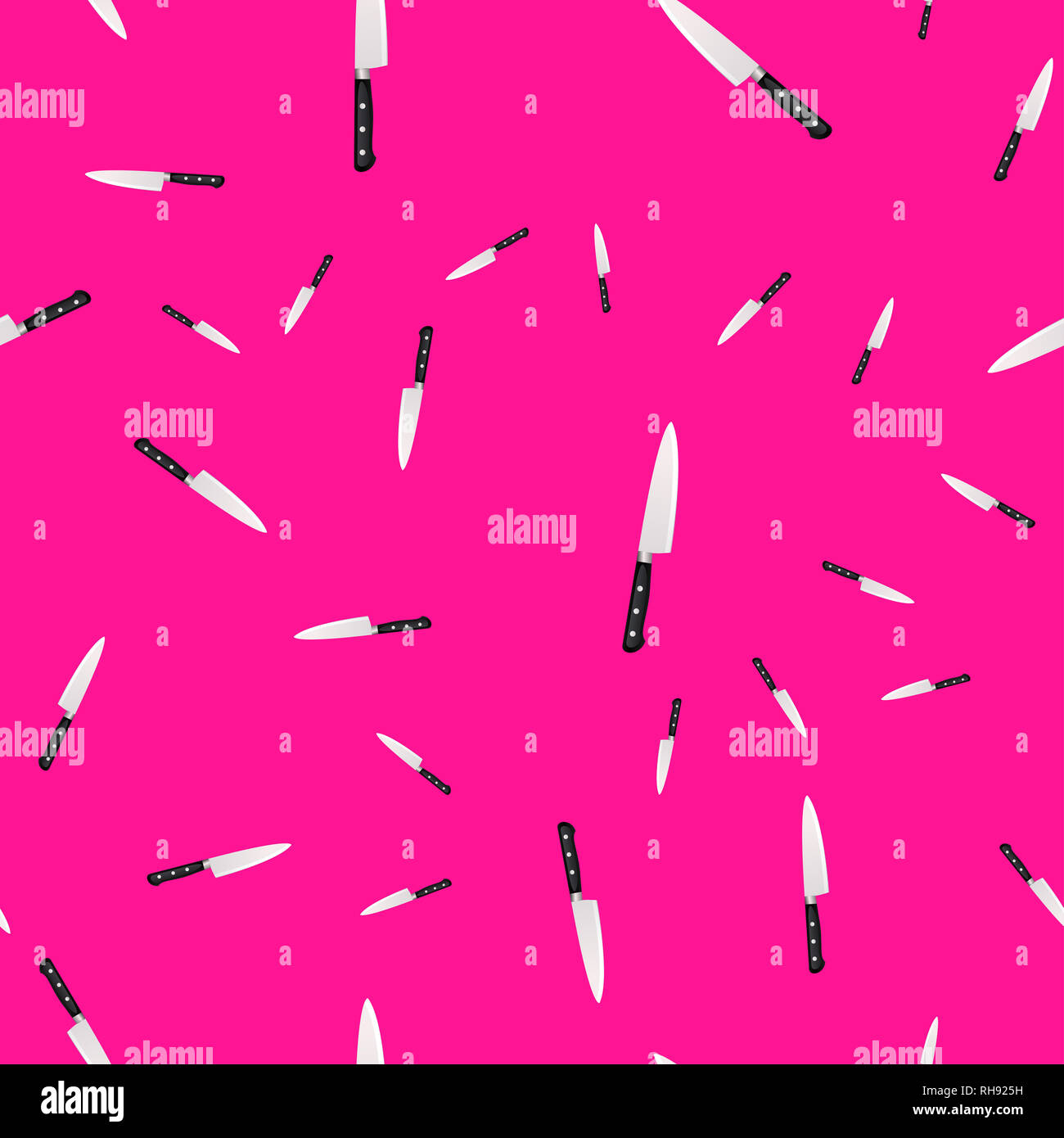 Seamless pattern of kitchen knives on a colored background ...