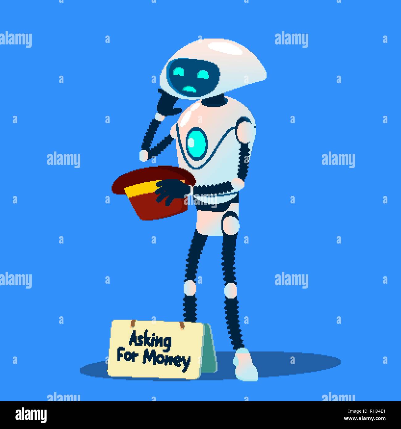 Robot Beggar Asking For Money With Hat In Hand Vector. Isolated ...