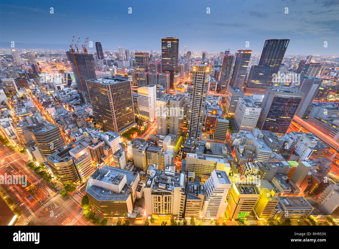 Osaka, Japan downtown city skyline in the Umeda District at dusk Stock ...