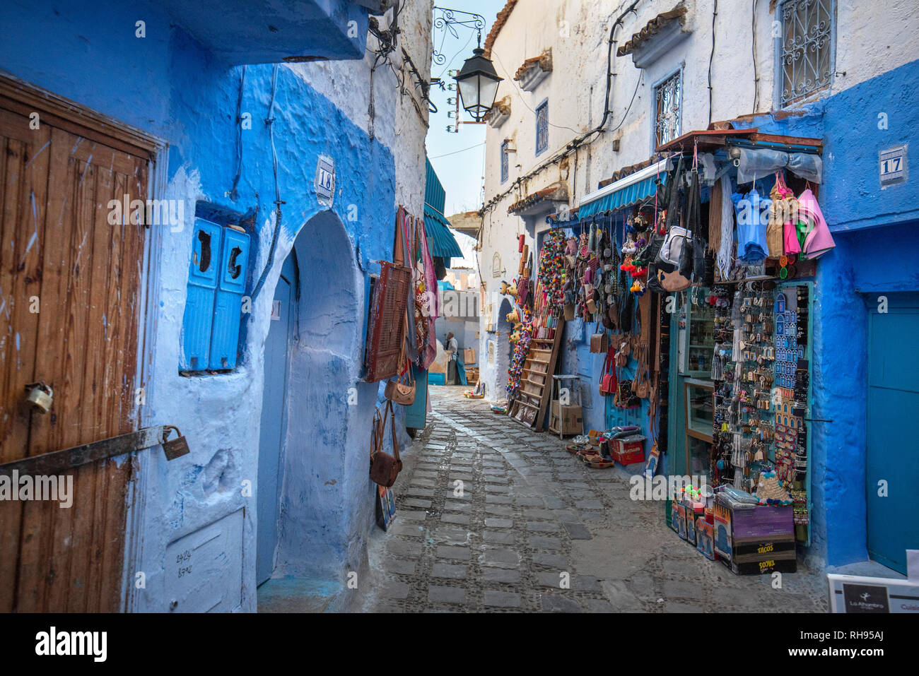 Beautiful view of the blue city in the medina. Traditional moroccan ...