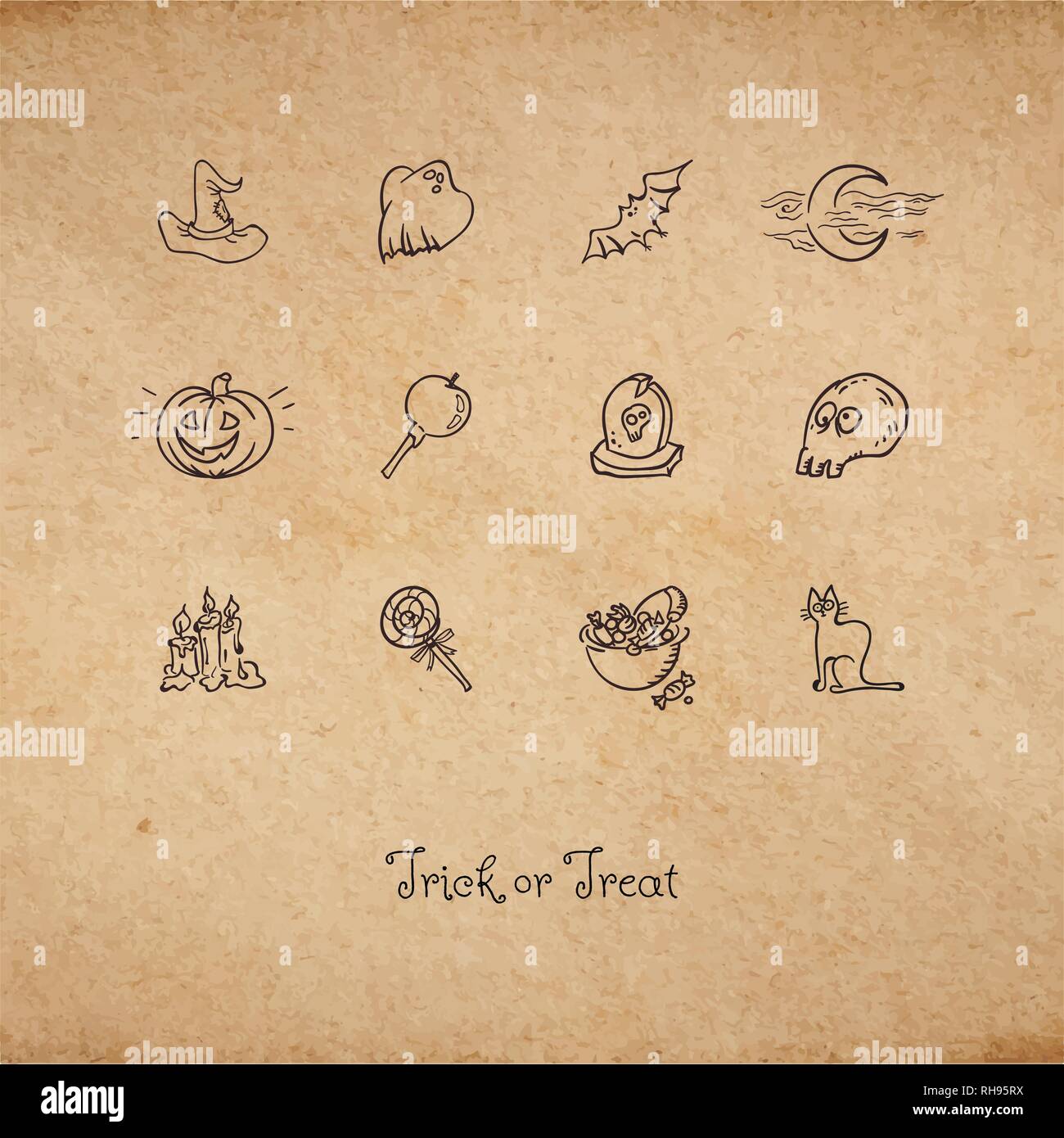 Vector illustration of retro Halloween card with cute symbols of creepy ...