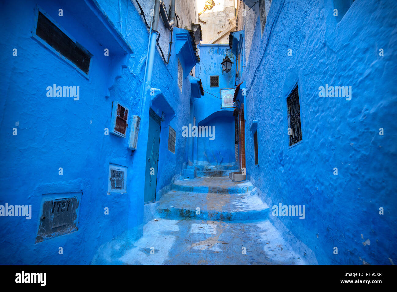 Beautiful view of the blue city in the medina. Traditional moroccan ...