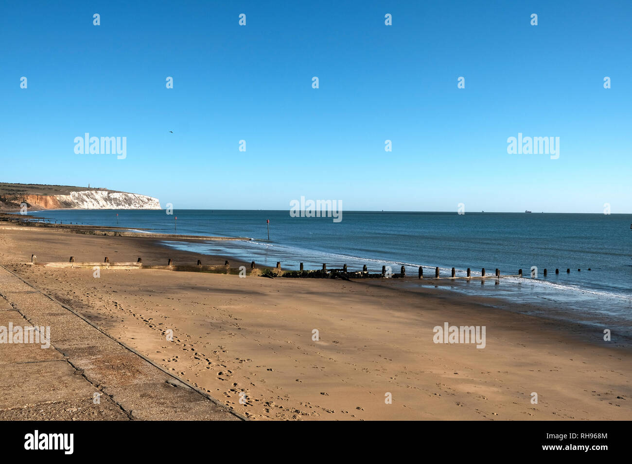 View from Sandown Beach over to Yaverland and Culver Down beyond ...
