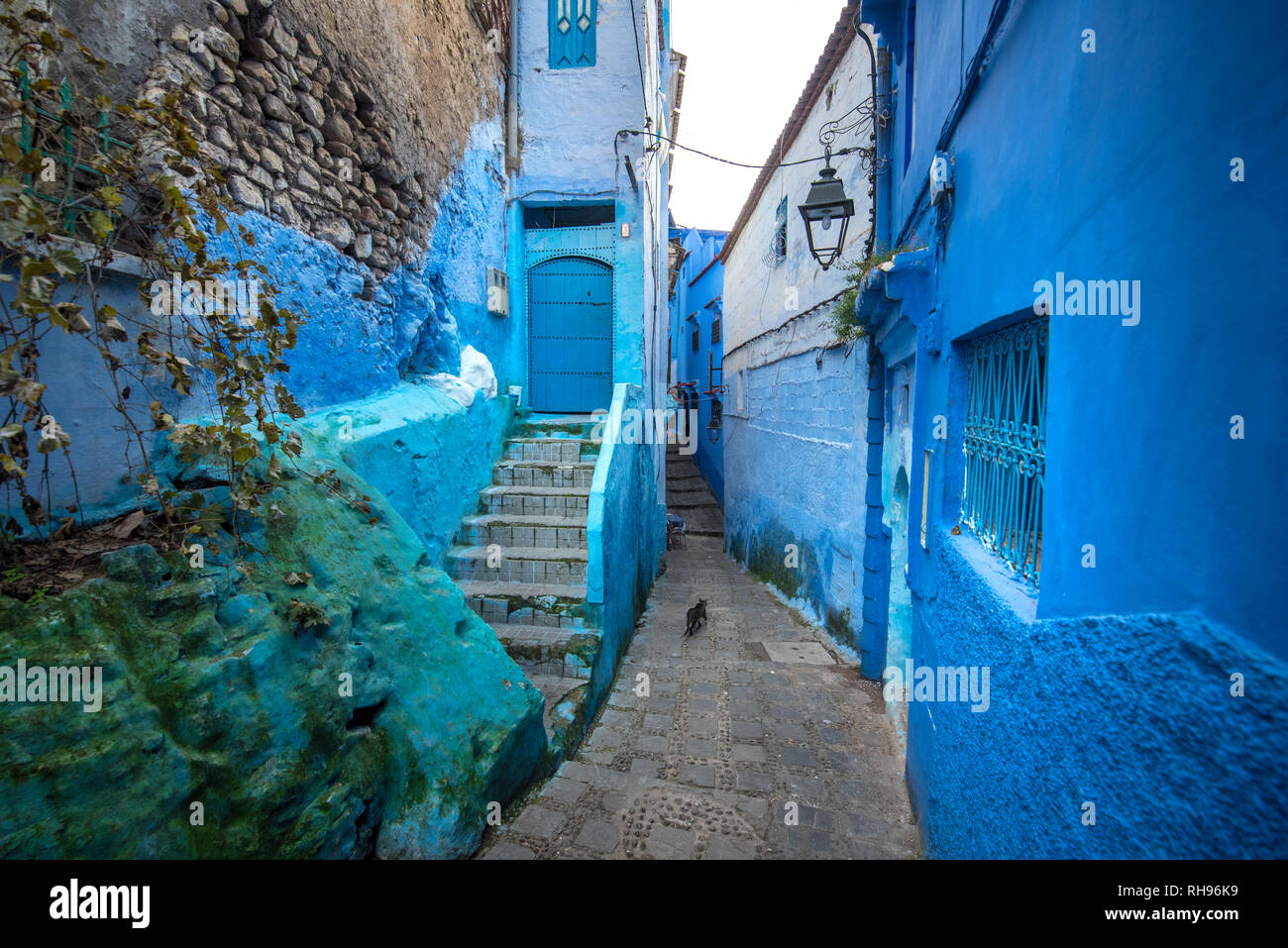 Beautiful view of the blue city in the medina. Traditional moroccan ...