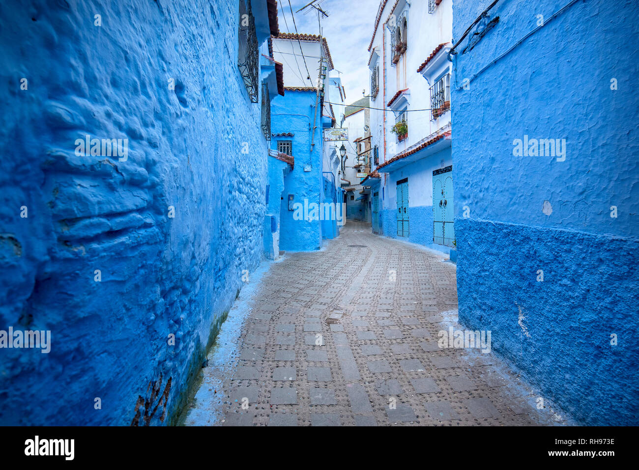Beautiful view of the blue city in the medina. Traditional moroccan ...