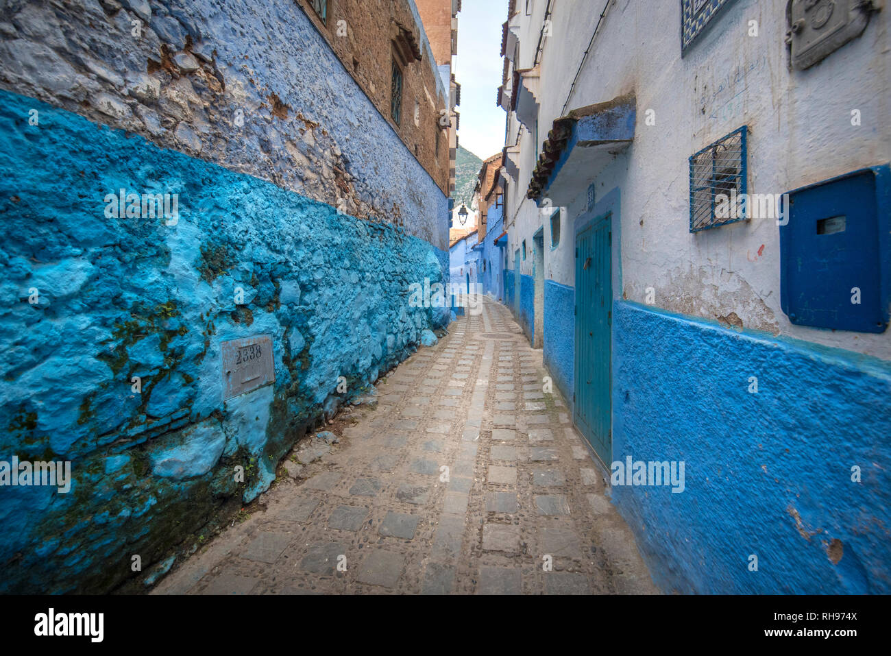 Beautiful view of the blue city in the medina. Traditional moroccan ...