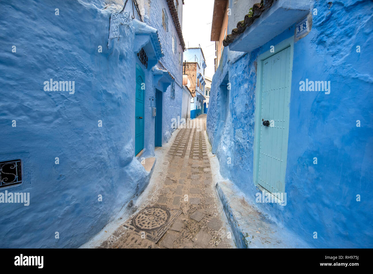 Beautiful view of the blue city in the medina. Traditional moroccan ...