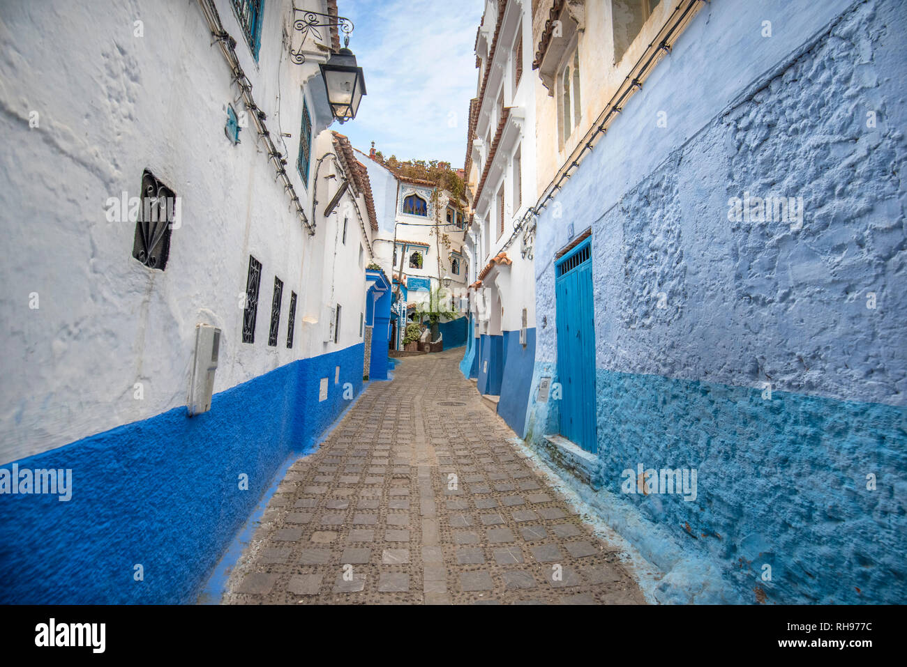 Beautiful view of the blue city in the medina. Traditional moroccan ...