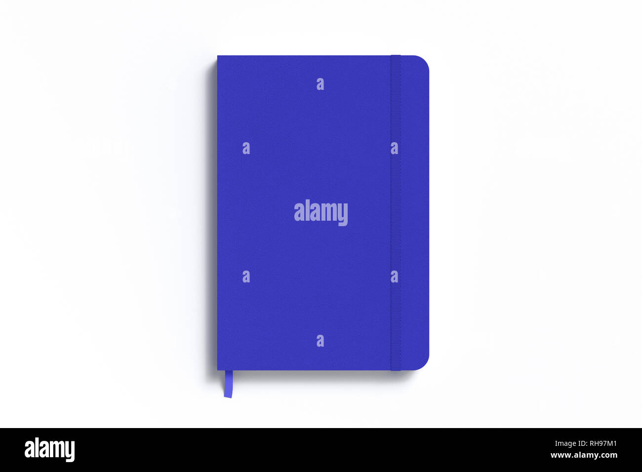 Blue vertical notebook with elastic band on white background Stock ...