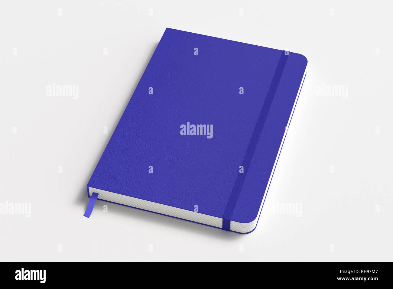 Blue vertical notebook with elastic band on white background Stock ...