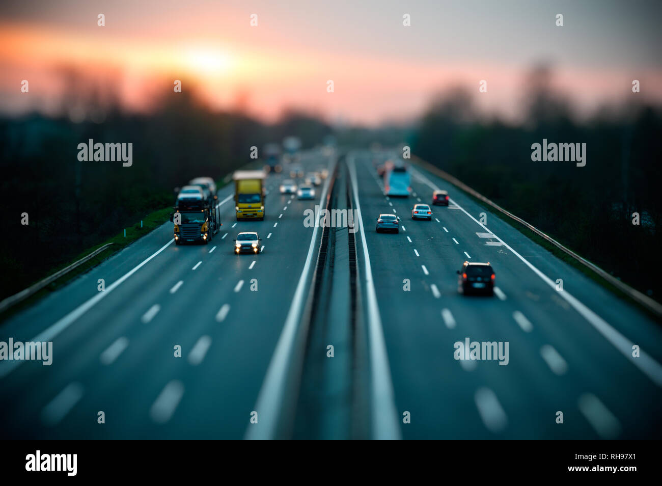 Traffic on highway , tilt shift effected photo Stock Photo - Alamy