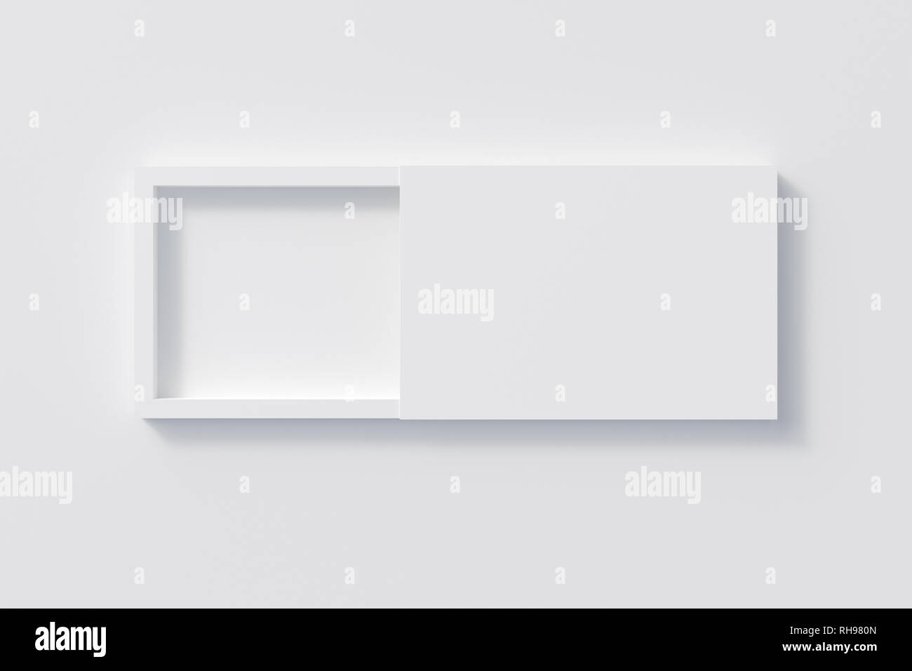 Blank opened white flat slide gift box on white background with ...
