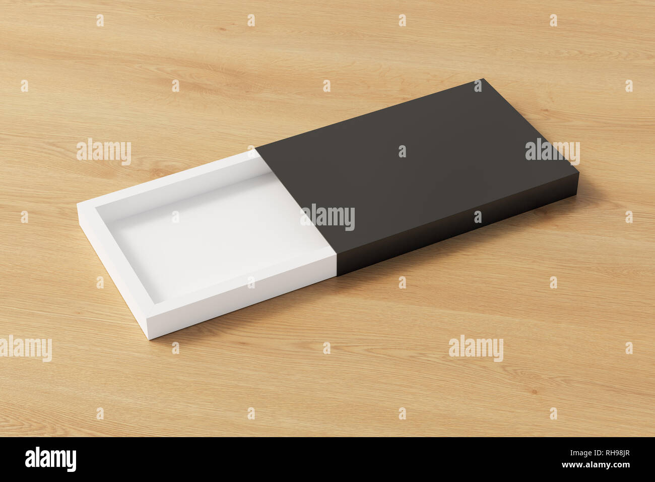 Blank opened black flat slide gift box on wooden background with ...