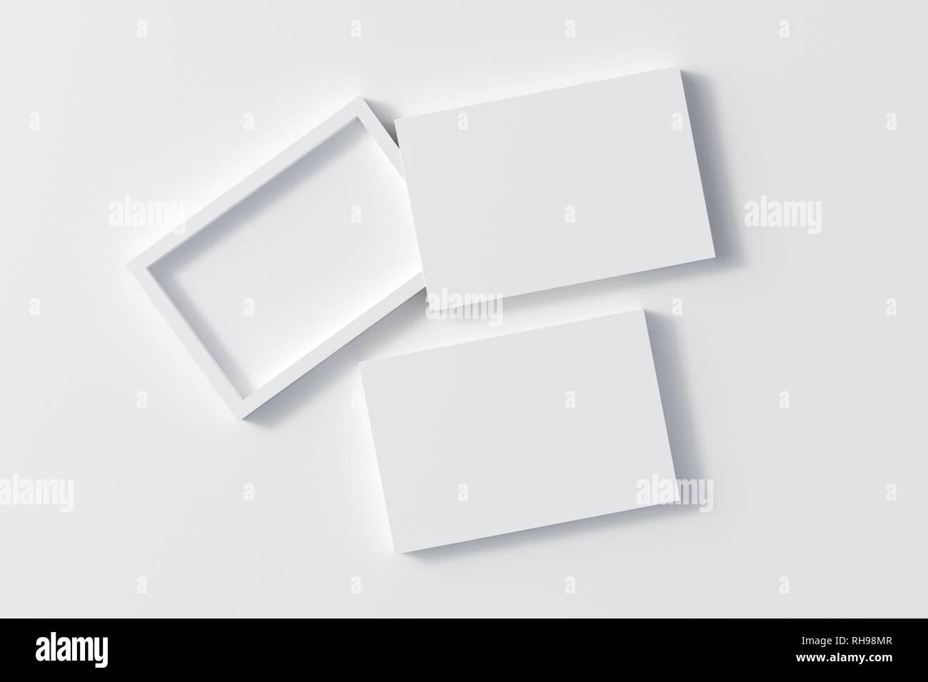 Blank opened and closed white flat slide gift box mock up on white ...