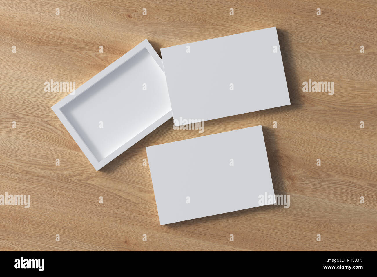 Blank opened and closed white flat slide gift box mock up on wooden ...